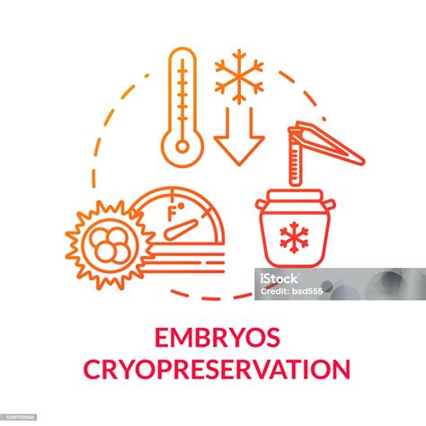 배아 냉동 보존 레드 컨셉 아이콘 Ivf 임상 절차 불임 치료 생식 기술 아이디어 얇은 선 일러스트 벡터 격리 윤곽선 Rgb 색상 도면 냉동된에 대한 스톡 벡터 아트 및