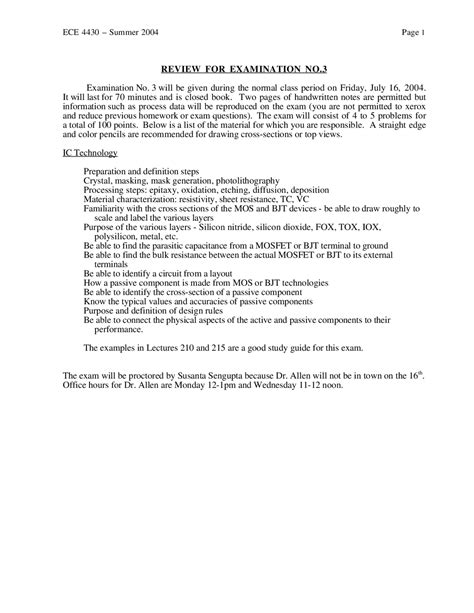 Review Sheet For Exam 3 Analog Integra Circuits Ece 4430 Docsity