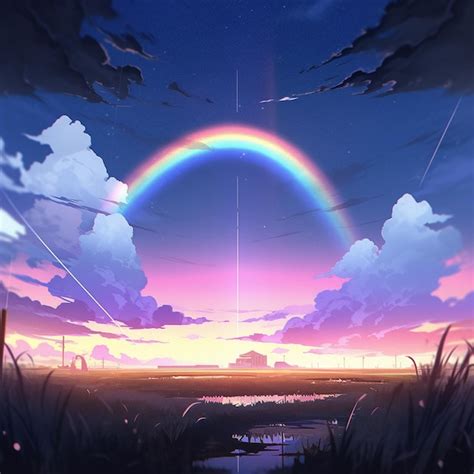 Premium Photo Anime Scenery Of A Rainbow Over A Lake And A Rainbow In