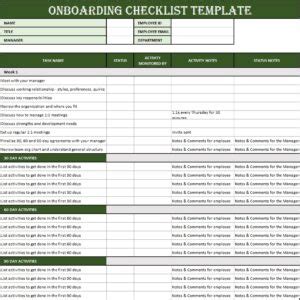 Management Onboarding Checklist Templates Archives Excel Word Template