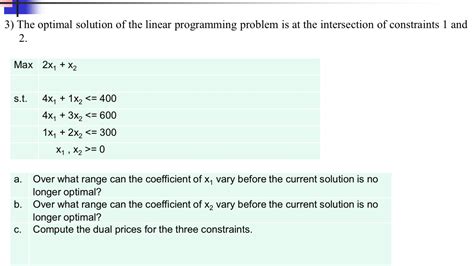 Solved 3 The Optimal Solution Of The Linear Programming Chegg Com