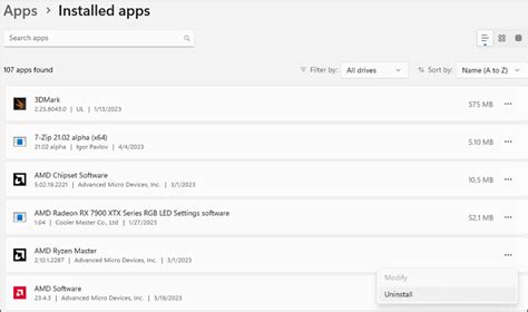 Uninstall AMD Software