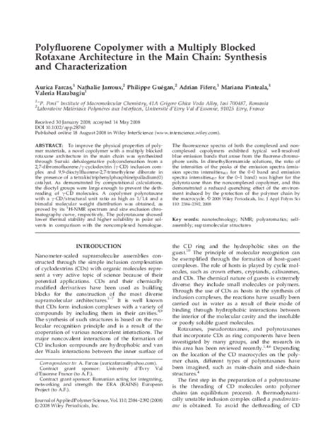 Pdf Polyfluorene Copolymer With A Multiply Blocked Rotaxane Architecture In The Main Chain