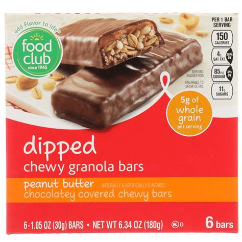 Food Club Peanut Butter Dipped Chocolatey Covered Chewy Granola Bars 6