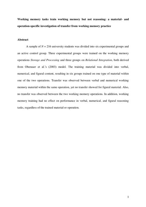 Pdf Working Memory Tasks Train Working Memory But Not Reasoning A