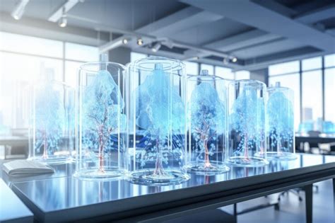 Futuristic Laboratory With Bioengineered Lungs In Glass Containers Premium Ai Generated Image