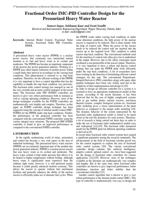 Fractional Order Imc Pid Controller Design For The Pressurized Heavy Water Reactor Pdf