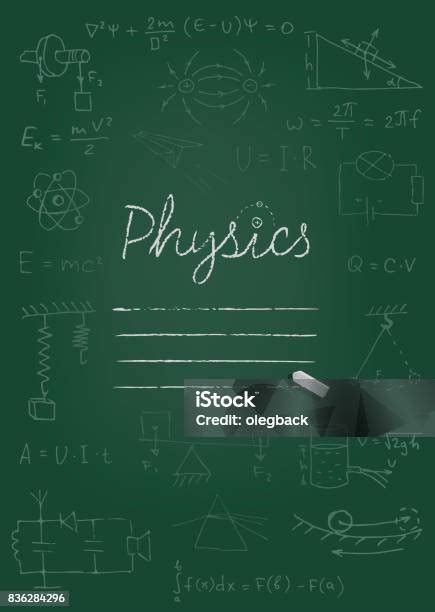 카피북 커버 물리학 녹색 칠판에 분필 벡터 일러스트입니다 에너지 질량 등가원리에 대한 스톡 벡터 아트 및 기타 이미지 에너지 질량 등가원리 공부 과학 Istock