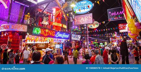 The Street Of Pattaya Walking Street With Advertizing Signs In Thailand