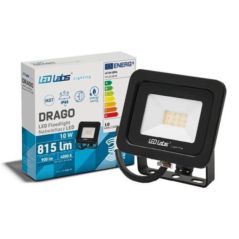 Halogen Led 10w Drago Czarny Nw Biały Neutralny 815lm Ip65 Oświetlenie