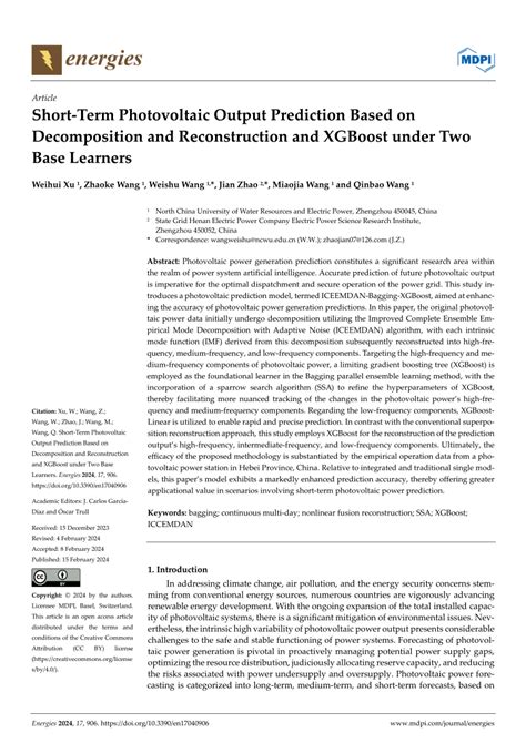 Pdf Short Term Photovoltaic Output Prediction Based On Decomposition And Reconstruction And