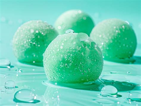 Mint Water Droplets Equally Spaced On A Light Background Isometric