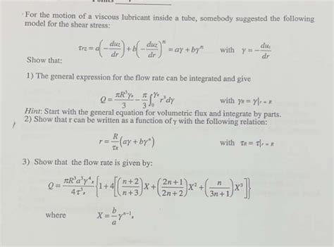 Solved For The Motion Of A Viscous Lubricant Inside A Chegg Com