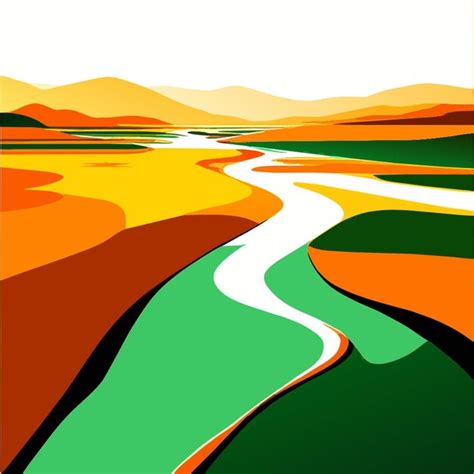 Minimalist Water River By Colour Orange And Green In The White