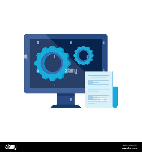 Desktop Computer With Gears Settings Stock Vector Image Art Alamy