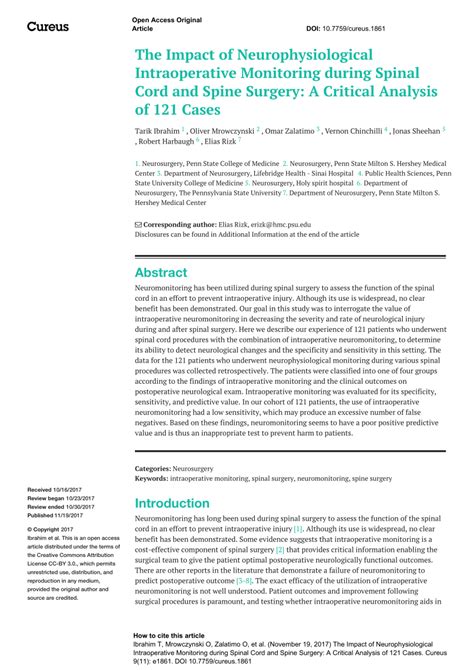 Pdf The Impact Of Neurophysiological Intraoperative Monitoring During