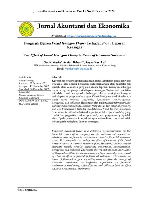 Pdf Pengaruh Elemen Fraud Hexagon Theory Terhadap Fraud Laporan Keuangan