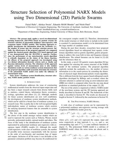 Pdf Structure Selection Of Polynomial Narx Models Using Two