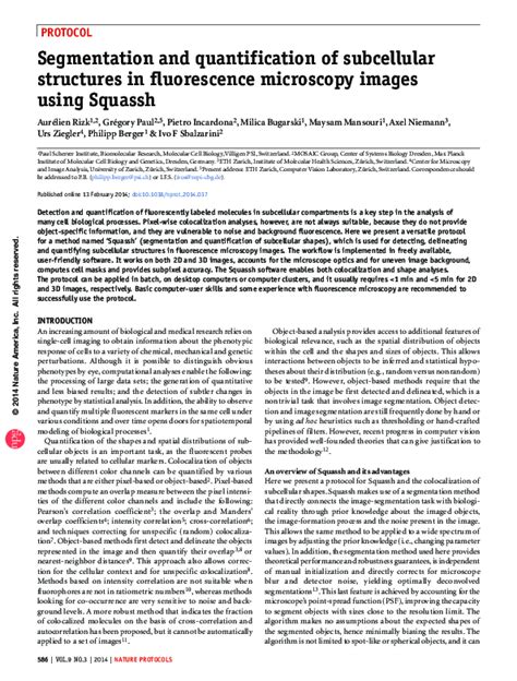 Pdf Segmentation And Quantification Of Subcellular Structures In