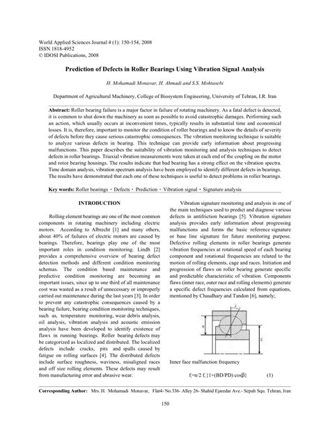 Pdf Prediction Of Defects In Roller Bearings Using Vibration Signal Analysis