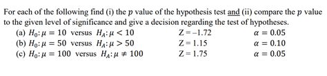 Solved For Each Of The Following Find I The P Value Of The Chegg Com