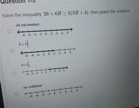 Solved Question T 5 Solve The Inequality 266b≥ 23b4 Then Graph The Solution All Real