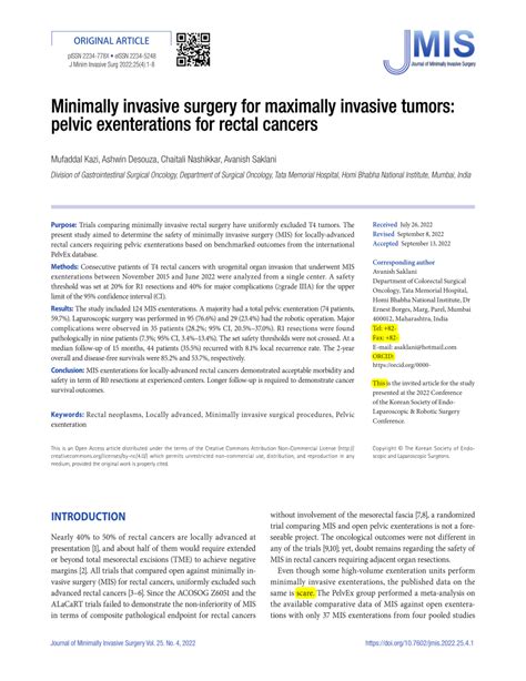Pdf Minimally Invasive Surgery For Maximally Invasive Tumors Pelvic Exenterations For Rectal