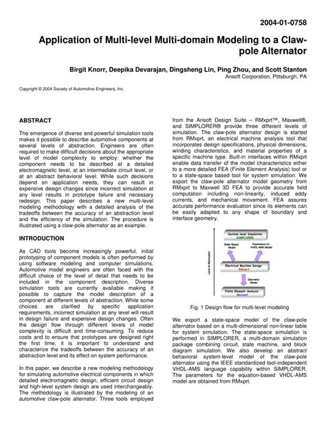 Pdf Application Of Multi Level Multi Domain Modeling To A Claw Pole Alternator