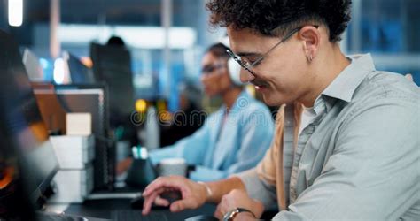 Office Businessman And Typing With Computer For Programming Web Development And Smile