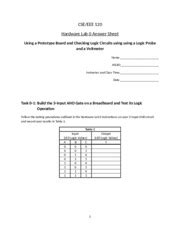 Hardware Lab 0 Template XK550 CSE EEE 120 Hardware Lab 0 Answer Sheet Using A Prototype Board