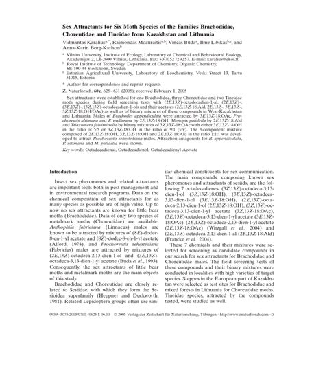 Pdf Sex Attractants For Six Moth Species Of The Families Brachodidae