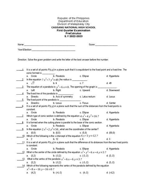 Precal Midterm Pdf Ellipse Euclidean Plane Geometry