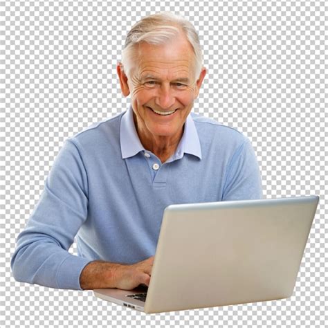 Premium PSD Old Man Hold Laptop Png