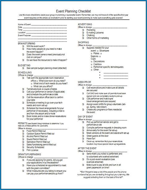Free Printable Event Plan Checklist Template Checklist Templates