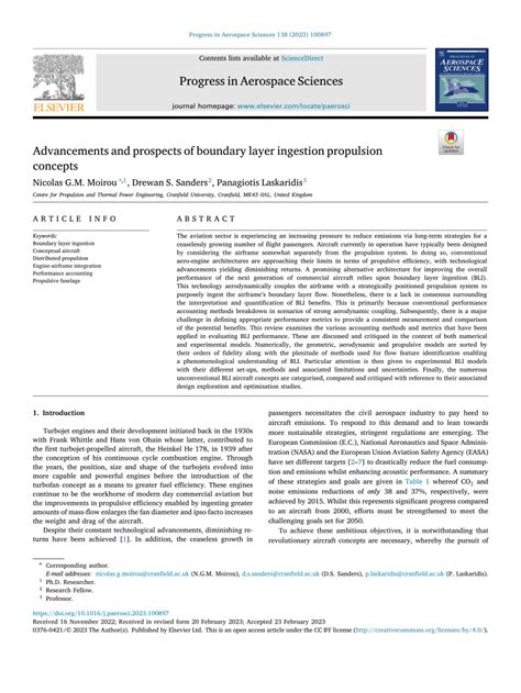 Pdf Advancements And Prospects Of Boundary Layer Ingestion Propulsion Concepts