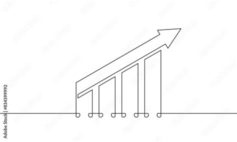 Continuous One Line Drawing Of Sales Increase Up At The Report Graph Singe Line Art Of