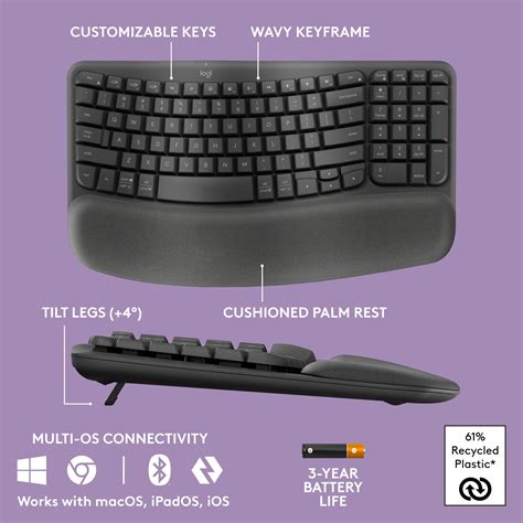 Logitech Wave Keys Mk670 Combo Ergonomic Wireless Keyboard And Mouse Bundle For Windowsmac With