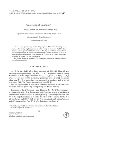 Pdf Generation Of Invariants