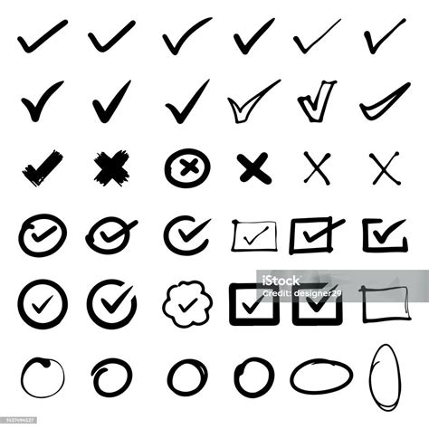 Hand Drawn Check Mark Icon Set Stock Illustration Download Image Now Doodle Accuracy