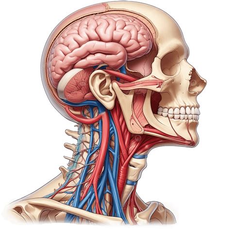 골격 뇌 순환계를 이용한 인간 머리와 목의 매우 상세한 해부학 적 그림 인체 해부학 의료 일러스트레이션 머리와 목 Png