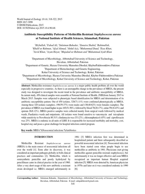 Antibiotic Susceptibility Patterns Of Methicillin Resistant Staphyl