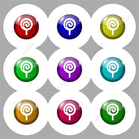 Vector Set Of Nine Round Colorful Buttons Featuring Candy Icon Symbols Vector Sugar Hard