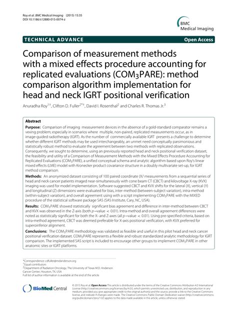 Pdf Comparison Of Measurement Methods With A Mixed Effects Procedure Accounting For Replicated