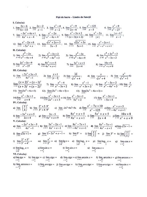 Fisa De Lucru Limite De Functii Pdf Trigonometry Special Functions