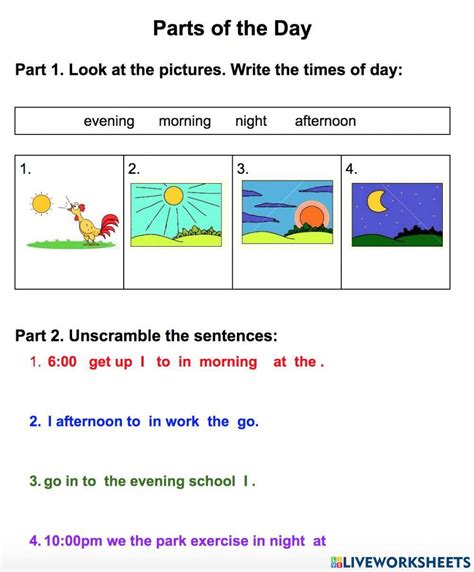 Morning Afternoon Evening Night Worksheets