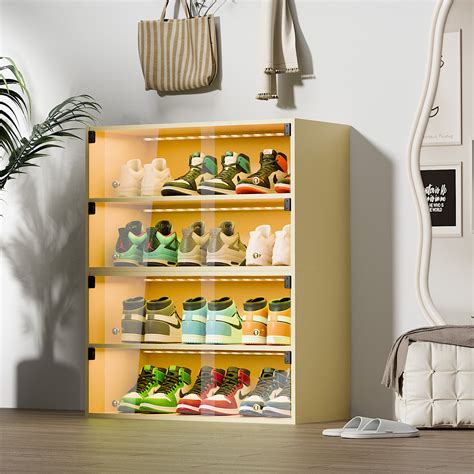 Rebrilliant Led Sneaker Shoe Storage Cabinet With Acrylic Doors Rgb