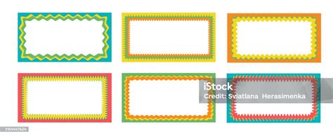 물결 모양의 지그재그 가장자리가 있는 직사각형 프레임 세트입니다 장식적인 디자인을 위한 유행 구부려진 기하학적인 구조 벡터 일러스트 레이 션 프레임에 대한 스톡 벡터 아트