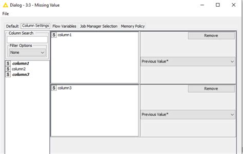 copy values from previous row to next row until a row has data knime