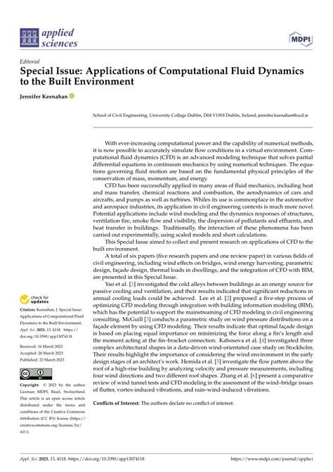 pdf special issue applications of computational fluid dynamics to