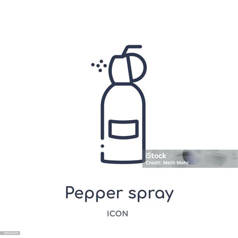 법 및 정의 개요 컬렉션에서 선형 후추 스프레이 아이콘입니다 얇은 라인 고추 스프레이 아이콘 흰색 배경에 고립 페 퍼 스프레이 유행 삽화 기물 파괴에 대한 스톡 벡터 아트